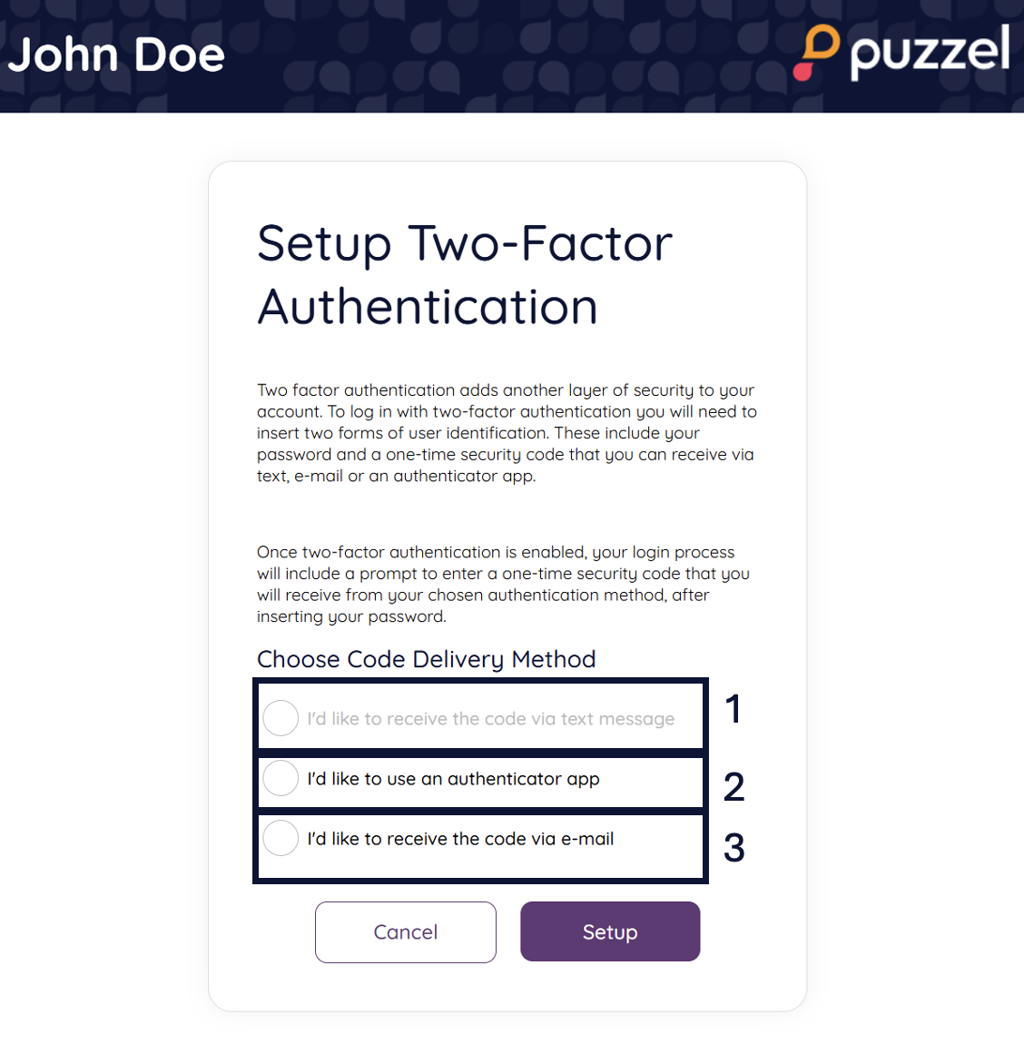 How to set up two-factor authentication | Puzzel Help Centre